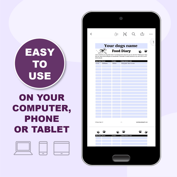 Digital and Printable Dog Food Diary (with Bonus Transition Chart ...