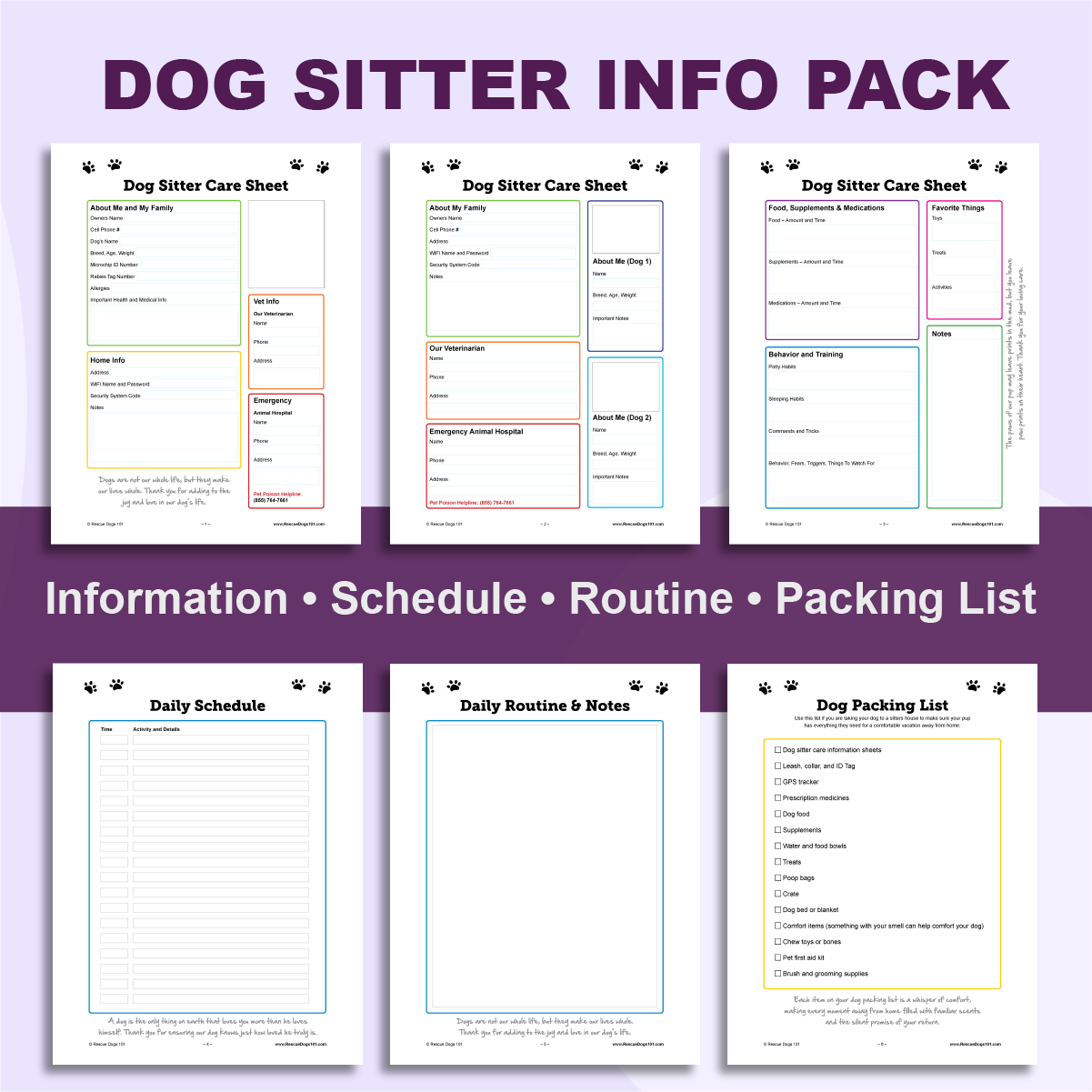 Dog Sitter Information Pack Printable Forms – Rescue Dogs 101
