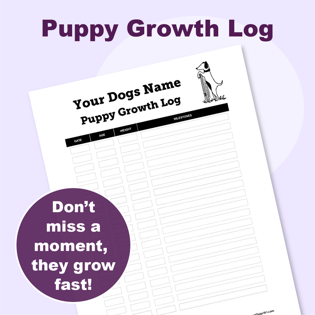 Puppy Growth Log - Tracker ( Digital and Printable ) – Rescue Dogs 101